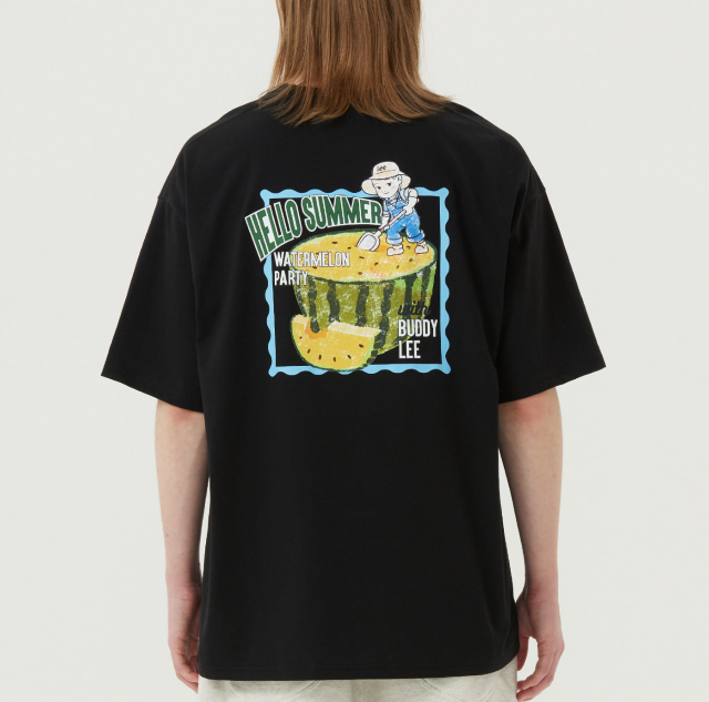 LEE 수박 버디리 그래픽 티셔츠 반팔 블랙 LE2502ST15BK - 에이블리