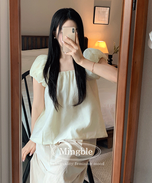 슈아르 퍼프 스퀘어넥 오프숄더가능 오간자 이중 플레어 블라우스 에이블리