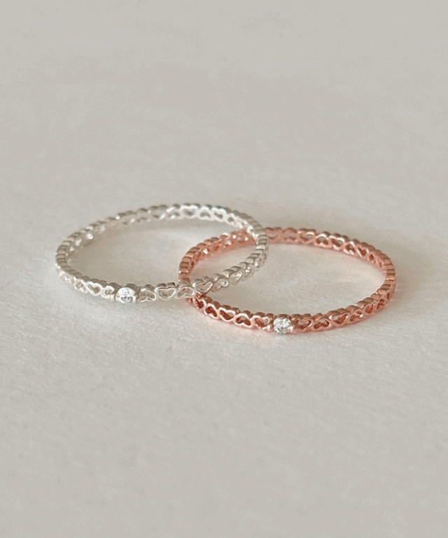 925실버 버블 하트 미니 큐빅 은 반지 2Color 애끼반지 - 에이블리