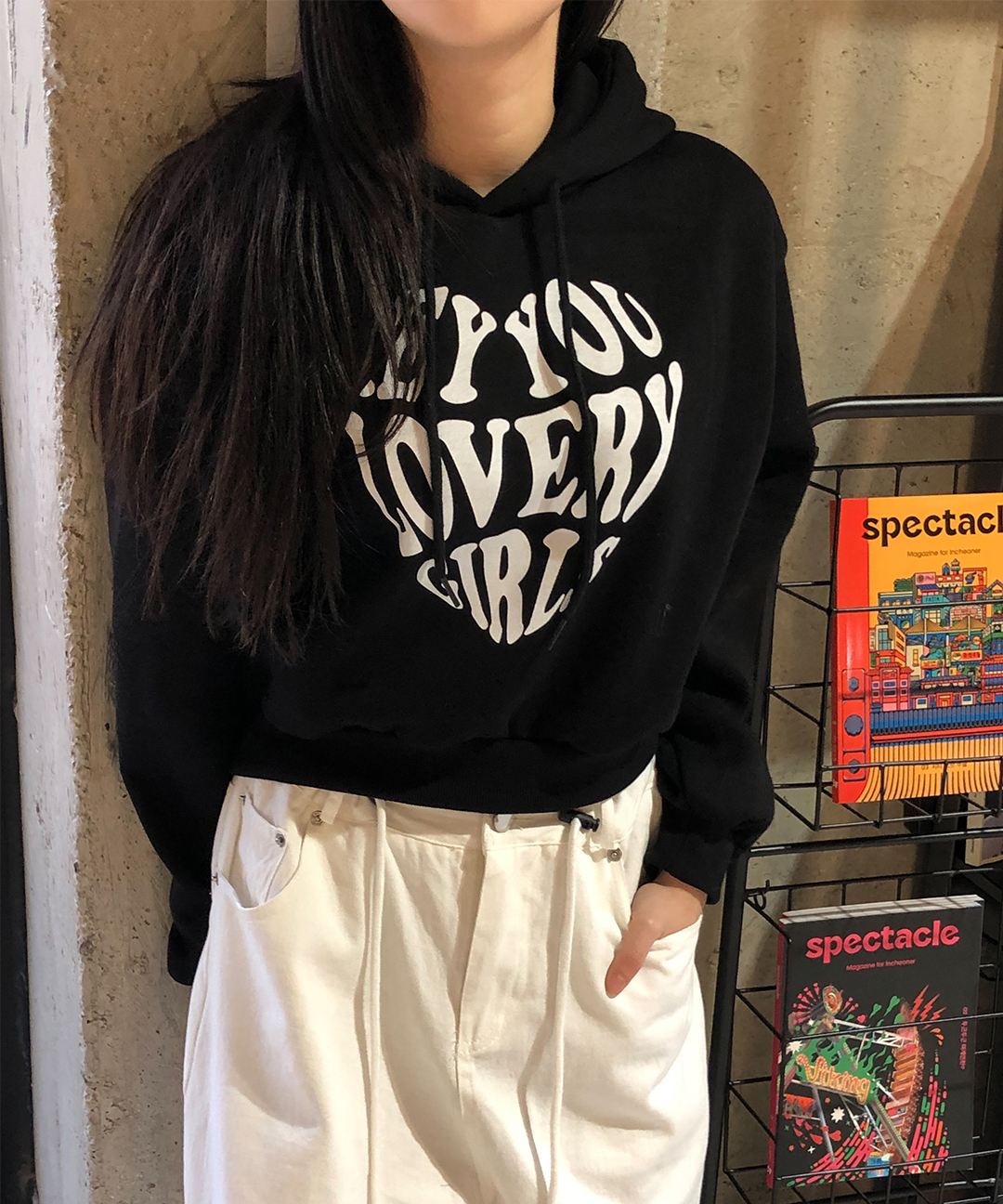 [기모] Hey you heart crop hoodie 헤이유 하트 크롭 후드티 - 에이블리