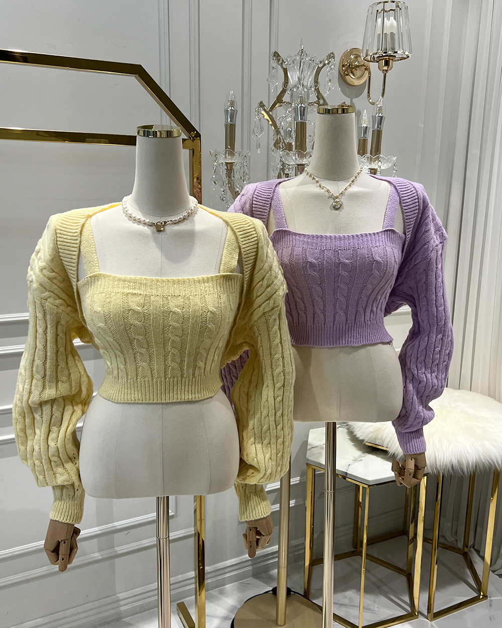 롤린 니트 볼레로 가디건 SET - [ 4color ] - 에이블리