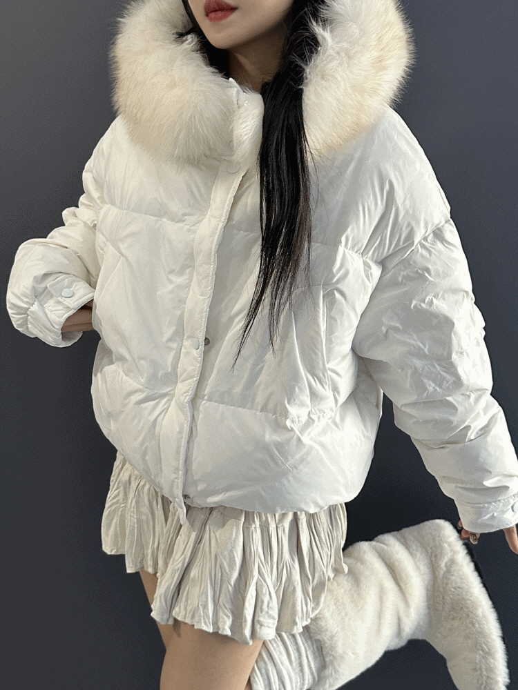 [real fox fur & real duck down!]리얼 퍼 포인트 스노잉 러블리 후드 패딩 점퍼(3color/4-6일 ...