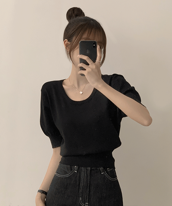[실물보장 여리핏~] 스카이 라운드 여름 무지 세미 크롭 반팔 니트 5color 에이블리