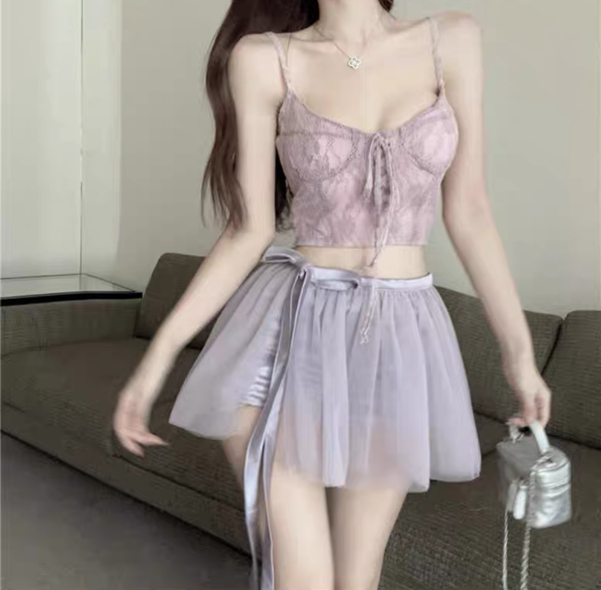 발레코어룩 투피스 셋업 코르셋 끈나시 코르셋 브라렛 샤 스커트 망사 스커트 리본 미니 스커트 플리츠 스커트 시스루 스커트 투피스 섹시 투피스 글램 투피스 Bj 여캠 방송