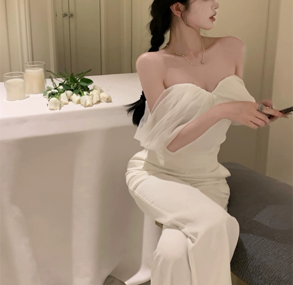 쉬폰 오프숄더 블라우스 슬랙스 투피스 셋업 투피스 세트 오프숄더 블라우스 쉬폰 블라우스 오프숄더 일자 슬랙스 데일리룩 오피스룩