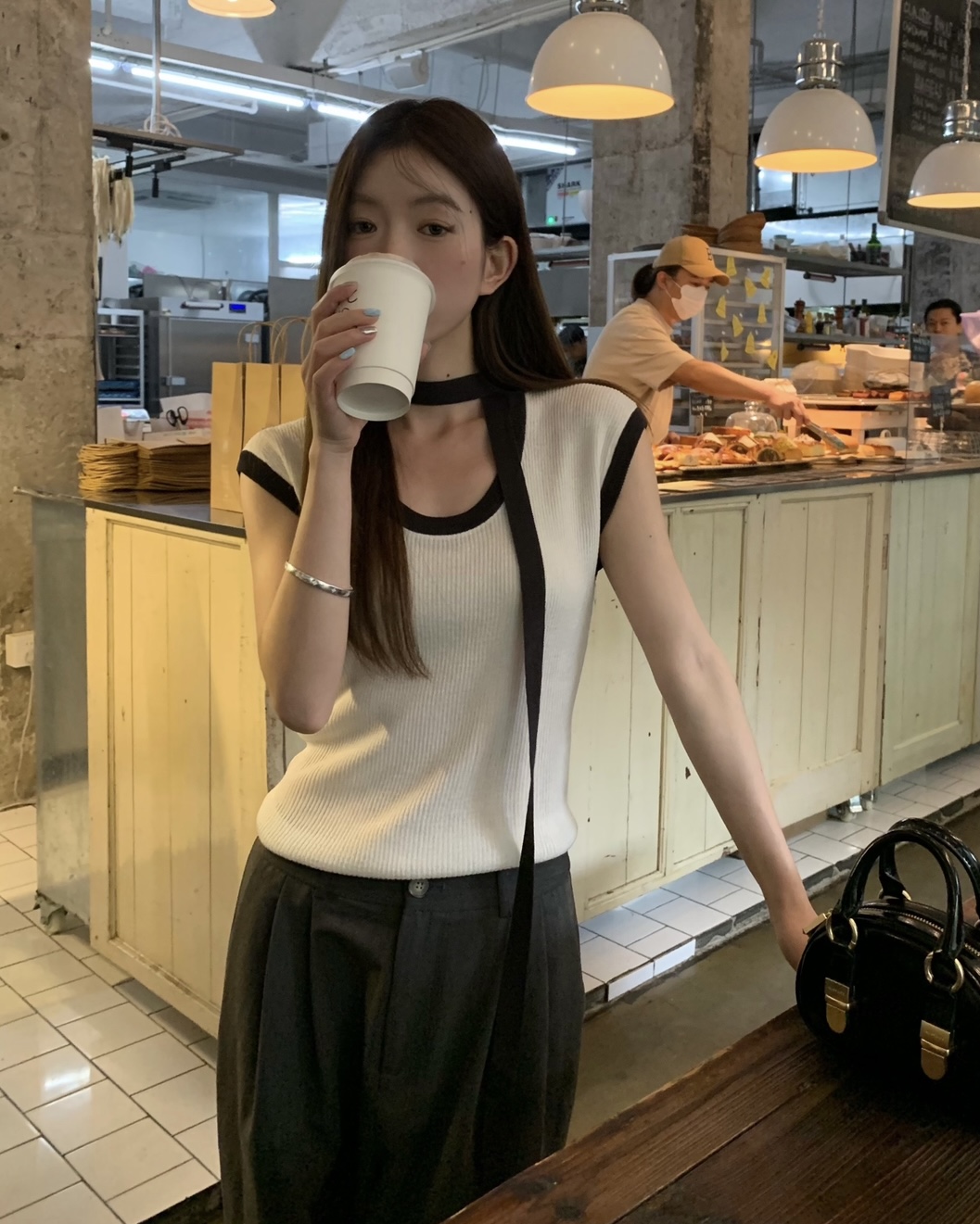 머플러set 텀 아이&블랙 배색 티-t - 에이블리