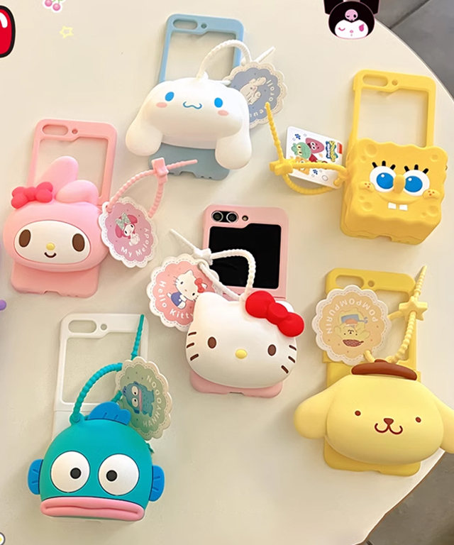 지갑형 갤럭시 Z플립6 Z플립5 Z플립4 Z플립3 귀여운 캐릭터 실리콘 파우치 지갑 태그홀더 스트랩 핸드폰줄 하드 키치 핸드폰 가방 제트플립5 제트플립4 제트플립3 지플립5