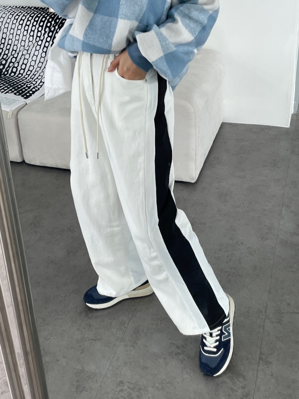 [2col/남녀공용/빅사이즈/데일리/y2k/힙/스트릿/댄서복/스우파/스걸파/유니크/와이드/일자/배색/완전편해/하체보완템/뒷밴딩/가성비/꾸안꾸/멋쁨주의/빈티지] 블리스반반데님 ...