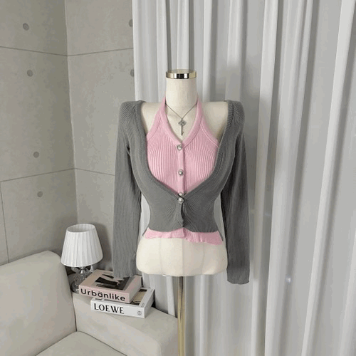 붙어있어요 💗 2c 베키 홀터넥 골지 크롭 가디건 - 에이블리