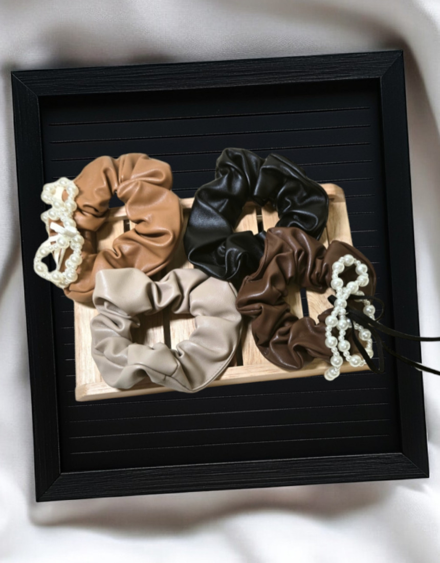 [4color set] 여성 레더 곱창 스크런치 헤어슈슈 머리끈 - 에이블리