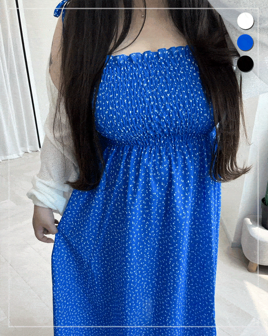 🍧휴가룩원탑 빅사이즈 스모크 밴딩 나시 원피스🍧 여름 바캉스 시원한 끈 롱원피스 플라워 5XL / 비챤 (66-120/2size) - 에이블리