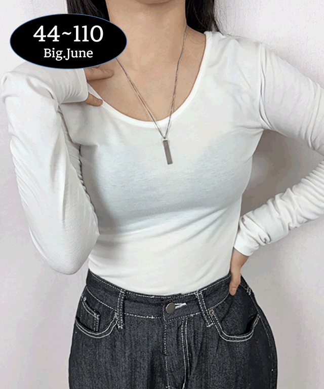 [~110 5XL 500장돌파!]U넥 긴팔🧡고퀄 빅사이즈 날씬핏 허리잘록 데일리 여리핏 면 면티 이너티 간절기 긴팔티 글램 스판 쫀쫀 U넥 꾸안꾸 긴팔티[387] - 에이블리