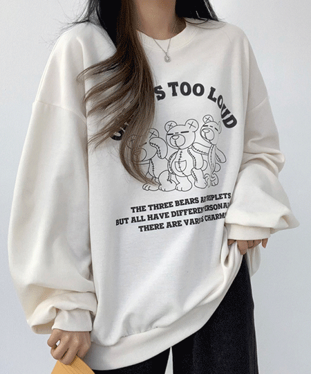 루즈핏기모추가 라우드 베어 맨투맨 ️핏보장 곰돌이🧸 캐릭터 긴팔 루즈핏 오버핏 레터링 귀여운맨투맨 가을 가을옷 가을맨투맨 긴팔티 학생옷 학생맨투맨 가을코디 상의 에이블리