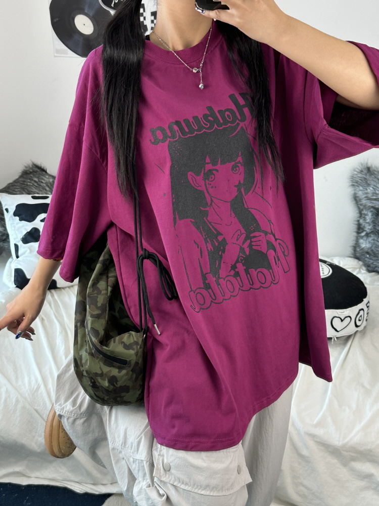 [재진행/UNISEX]y2k 걸즈 애니 키치 루즈 하프 티셔츠(3color/3-5일 여유주문) - 에이블리