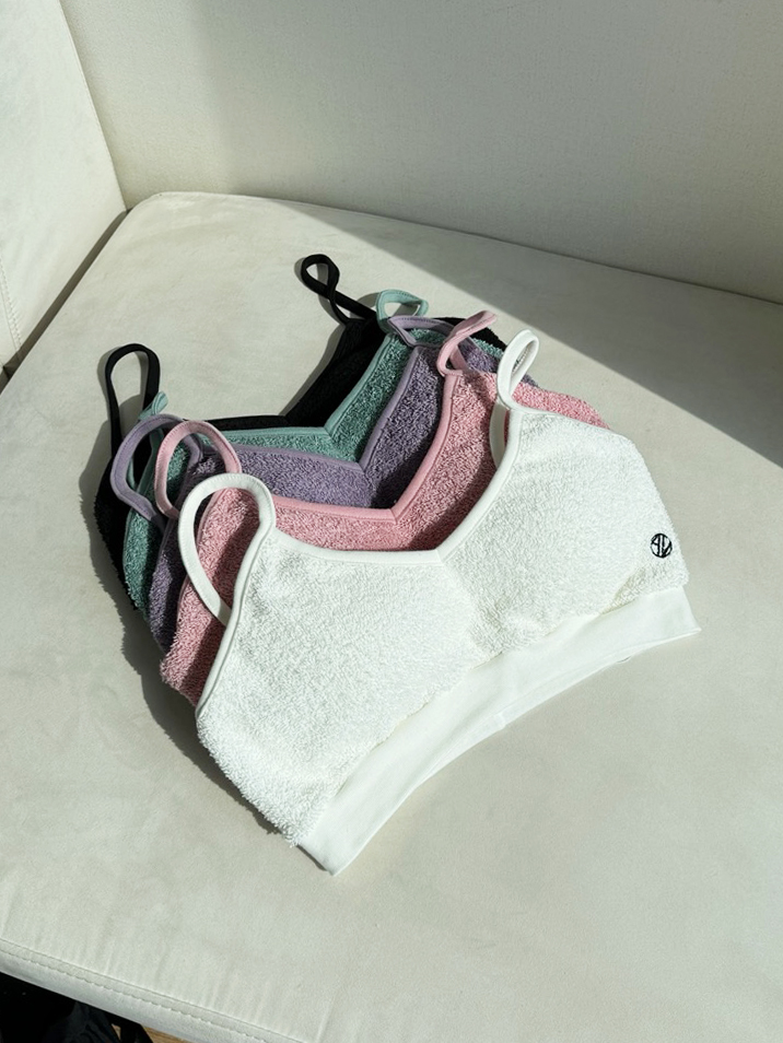 [세트할인] 5color 비치 부클 테리 타올 캡 사각 내장 캡 브라 나시 탑 SET - 에이블리