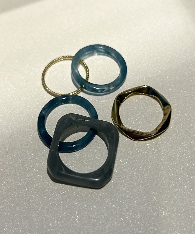 [유니크/페미닌] Vintage Homica Blue Gray Ring Set 빈티지 호마이카 블루 그레이 반지 세트 선물 포장 ...
