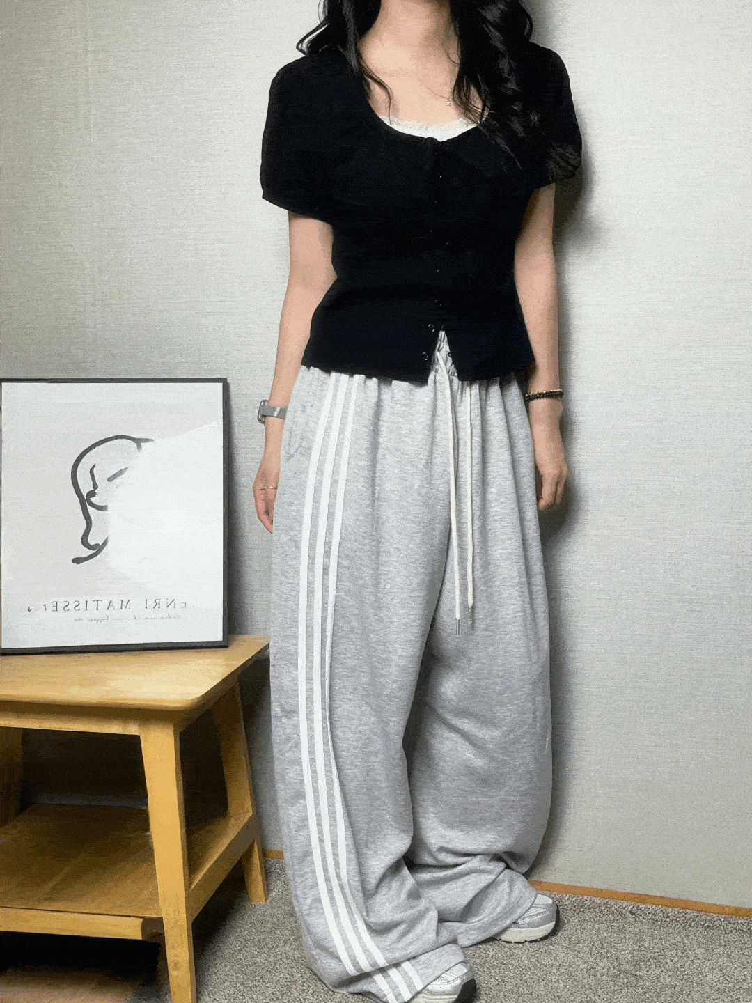 [핏최고] 라인 와이드 트랙 팬츠 트레이닝 바지-2C - 에이블리