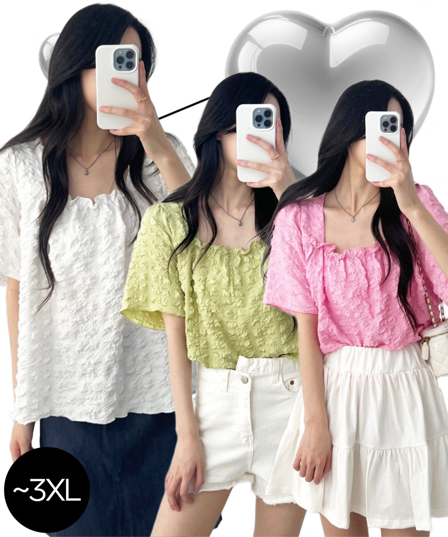 [~3XL] 통통 푸딩 반팔 블라우스 4color - 에이블리