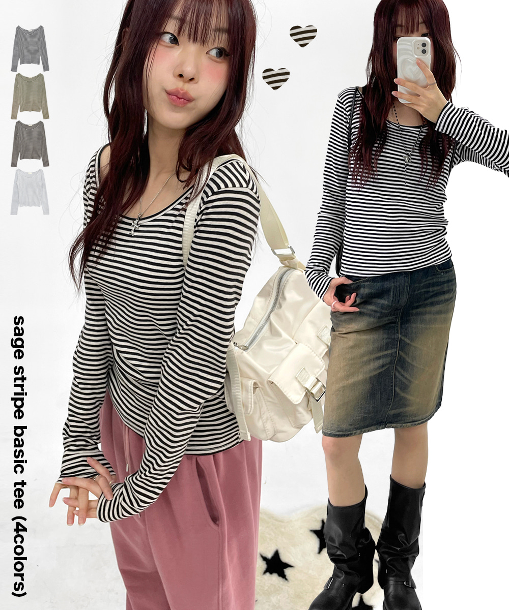 sage stripe basic tee (4colors) - 에이블리