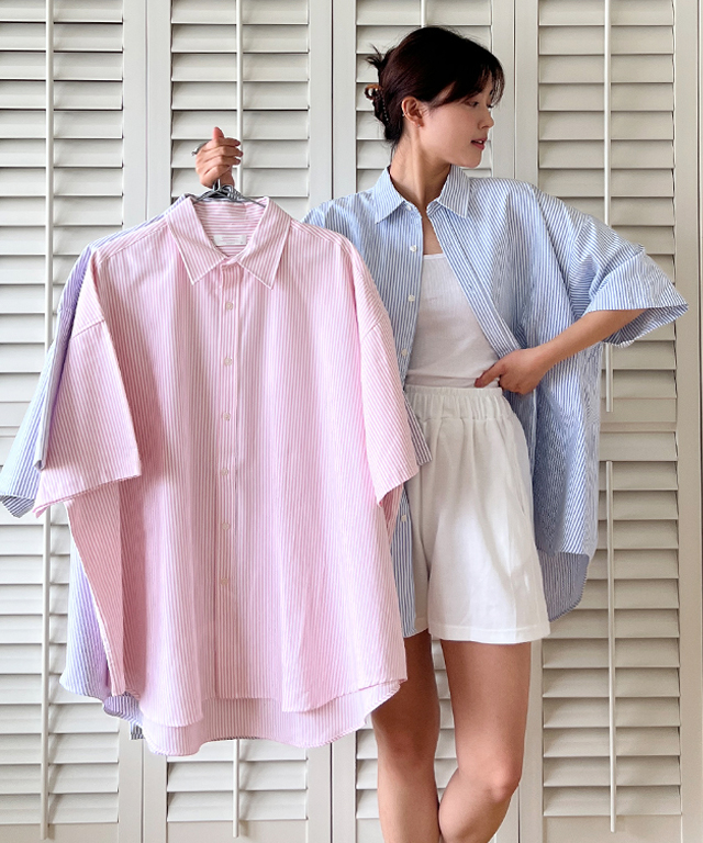 5XL ️크고이쁨/D단가라 언발 롱 셔츠 4color - 에이블리