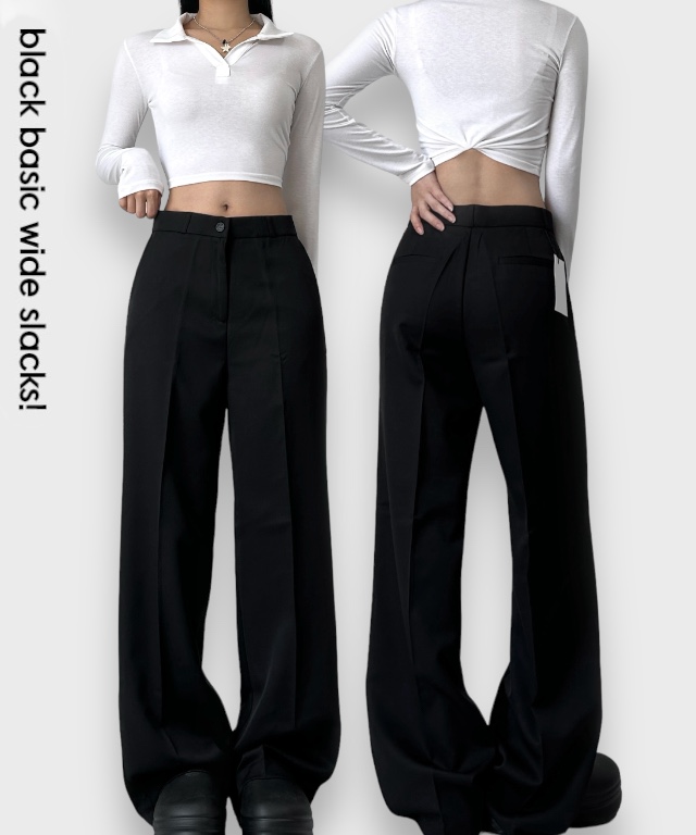 *기본템*[숏,롱/S~2XL] black basic wide slacks! - 에이블리