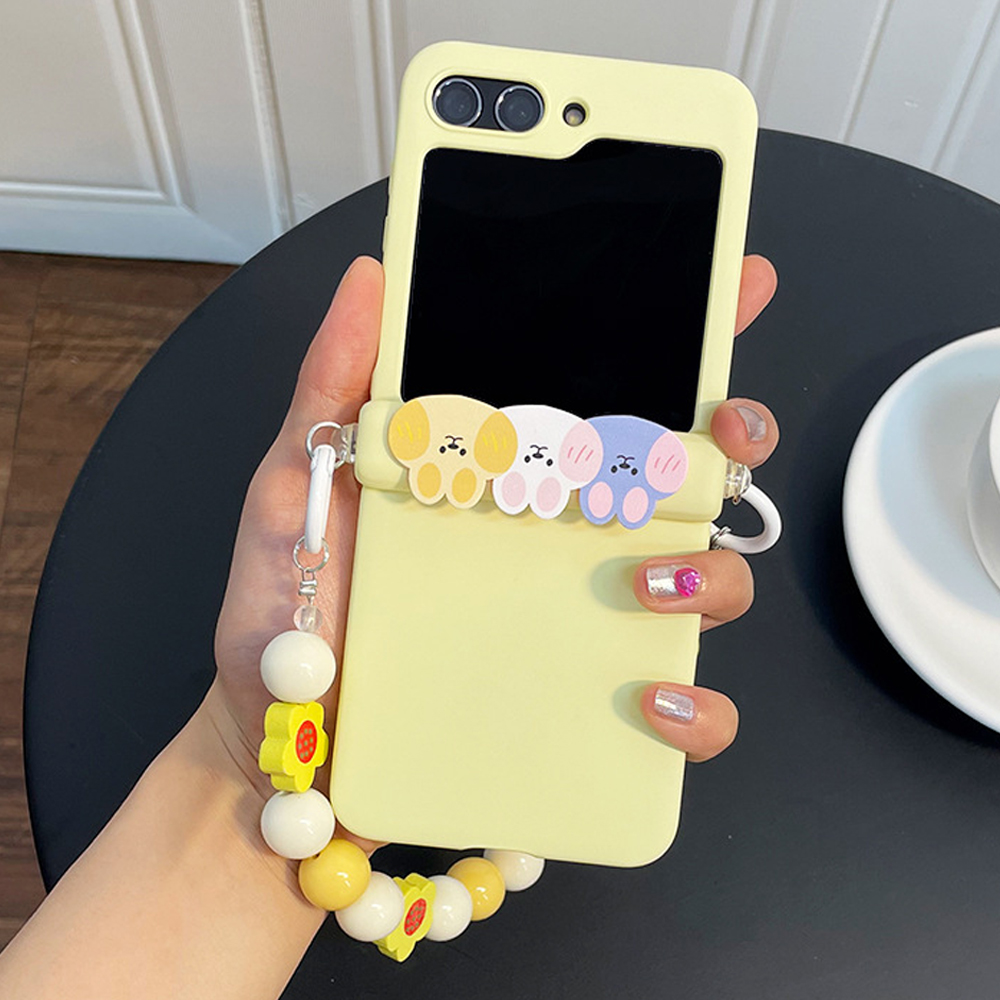 꽃 비즈 스트랩 토끼 캐릭터 힌지보호 커버 갤럭시 Z플립6 Z플립5 Z플립4 Z플립3 제트플립6 제트플립5 제트플립4 제트플립3 지플립6 지플립5 지플립4 귀여운 디자인