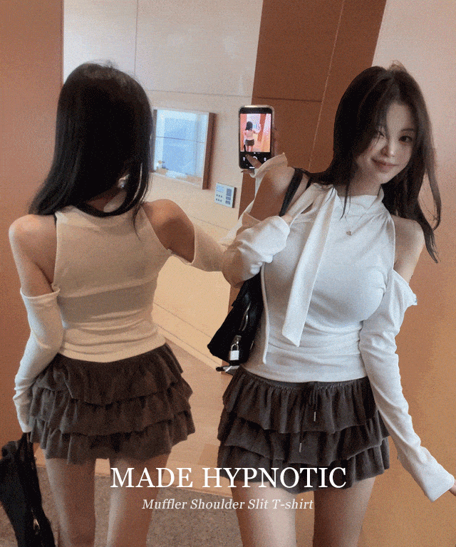 [made 자체제작]머플러 어깨 트임 티셔츠 에이블리