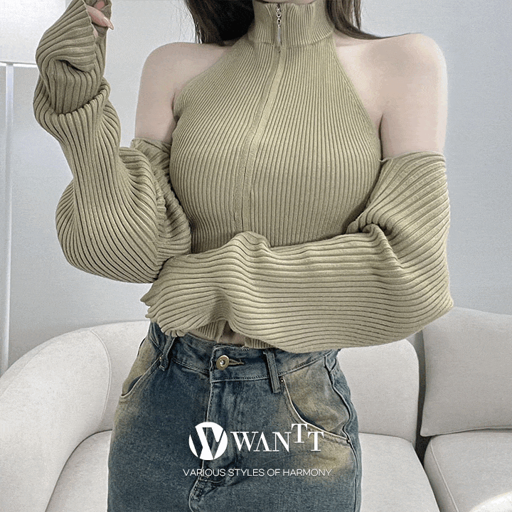 [나시+볼레로SET/2col] 투웨이 지퍼 하이넥 골지 나시 볼레로 가디건 투피스 세트 유니크 페미닌 섹시 힙한 HIP 스타일리쉬 (2colors) - 에이블리