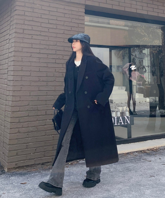 (4color / ~4XL) 빅사이즈 오버핏 루즈핏 데일리 더블 롱 코트 - 에이블리