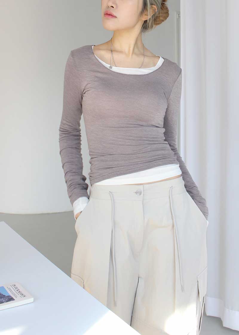 SLIM U-NECK TEE (4color) - 에이블리