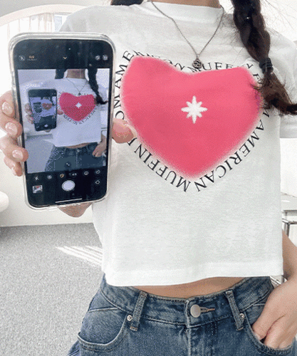머핀하트 레터링 크롭 반팔티 y2k 데일리 꾸안꾸 t-shirt (3color) MD추천 키작녀 - 에이블리