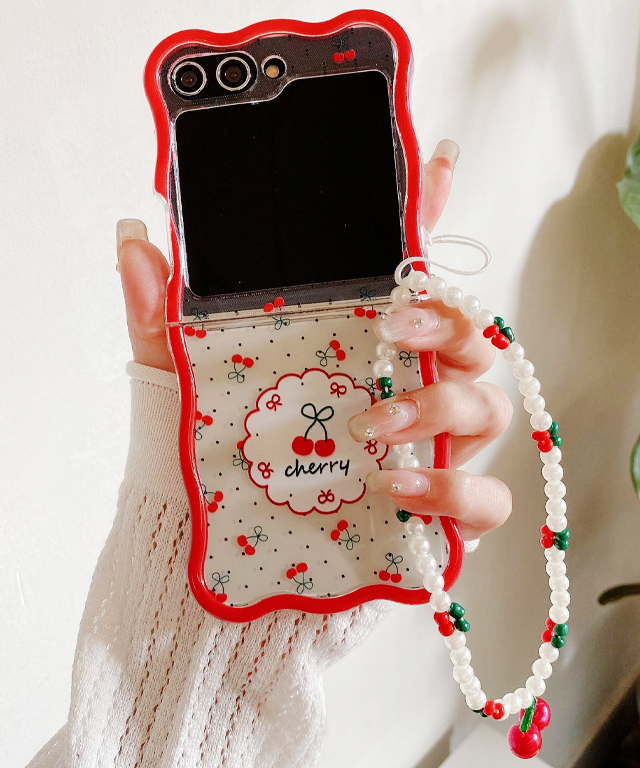 갤럭시 Z플립6 Z플립5 Z플립4 Z플립3 슬림 투명 실리콘 범퍼 키치한 체리 패턴 스트랩 제트플립6 제트플립5 제트플립4 제트플립3 지플립6 지플립5 지플립4 지플립3