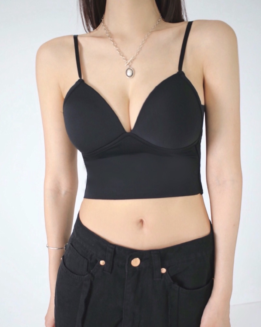 섹시 브이캡 끈조절 누드 브라탑 비키니 (2color) - 에이블리