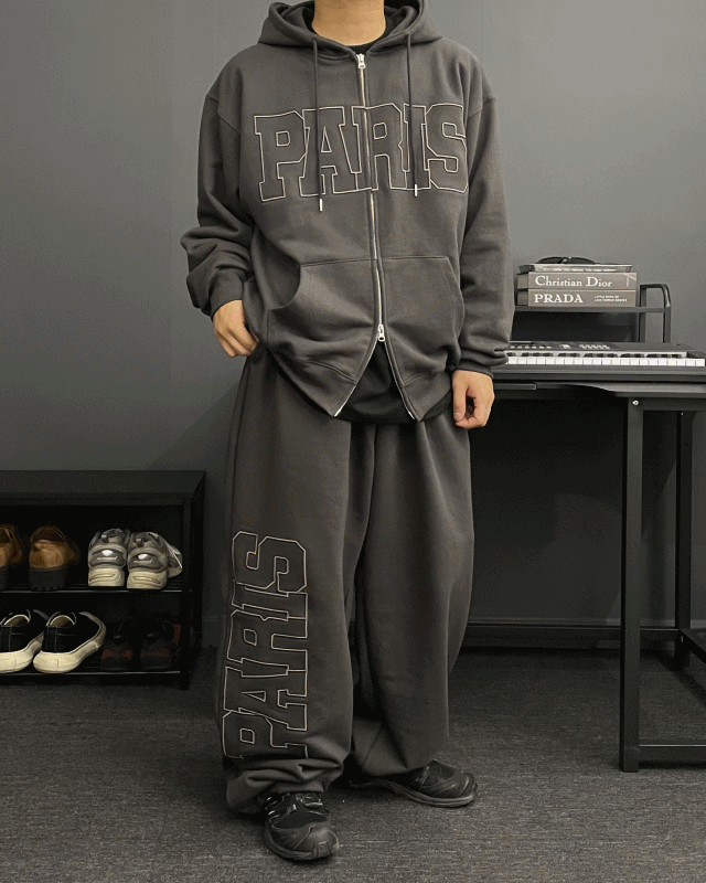 [세트가격 프리미엄] 3컬러 헤비 코튼 자수 후드집업 와이드팬츠 트레이닝복 세트 코디세트 에이블리