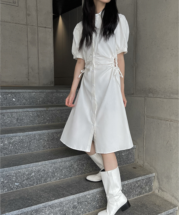 캐비티 셔츠 트임 원피스 - 에이블리