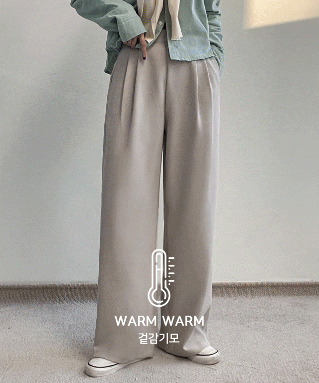기모/고퀄 핀턱 와이드 옆지퍼 겨울 슬랙스 (3컬러) - 에이블리