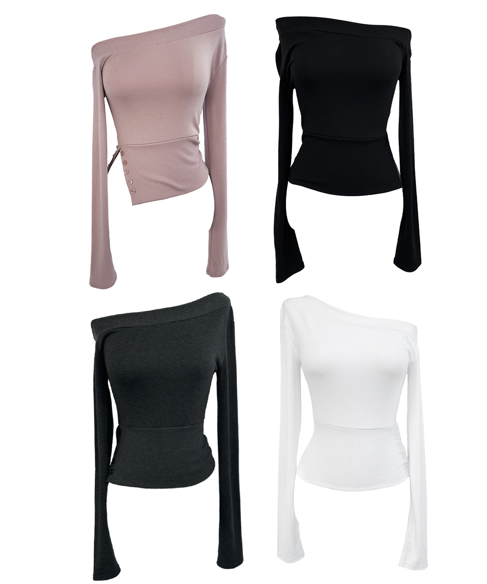 Pome one off slit button T (4colors) - 에이블리