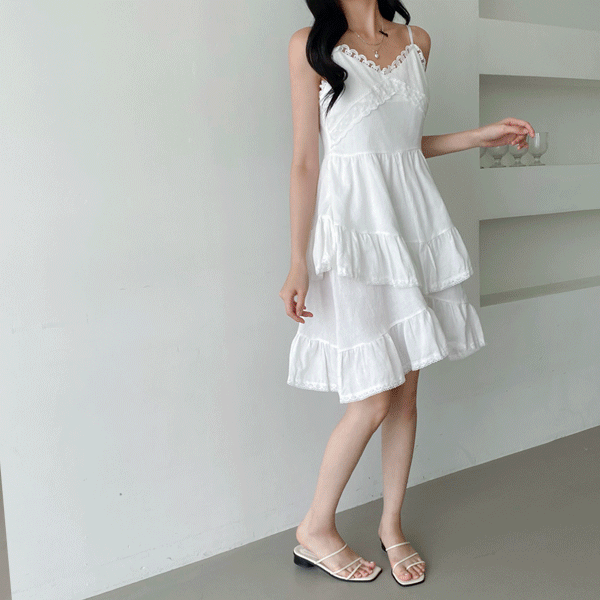 [기획] 원앤온리뷔스티에OPS(2c) 캉캉원피스 끈나시원피스 언발프릴원피스 레이스 셔링 미디 미니 A라인 플레어 - 에이블리