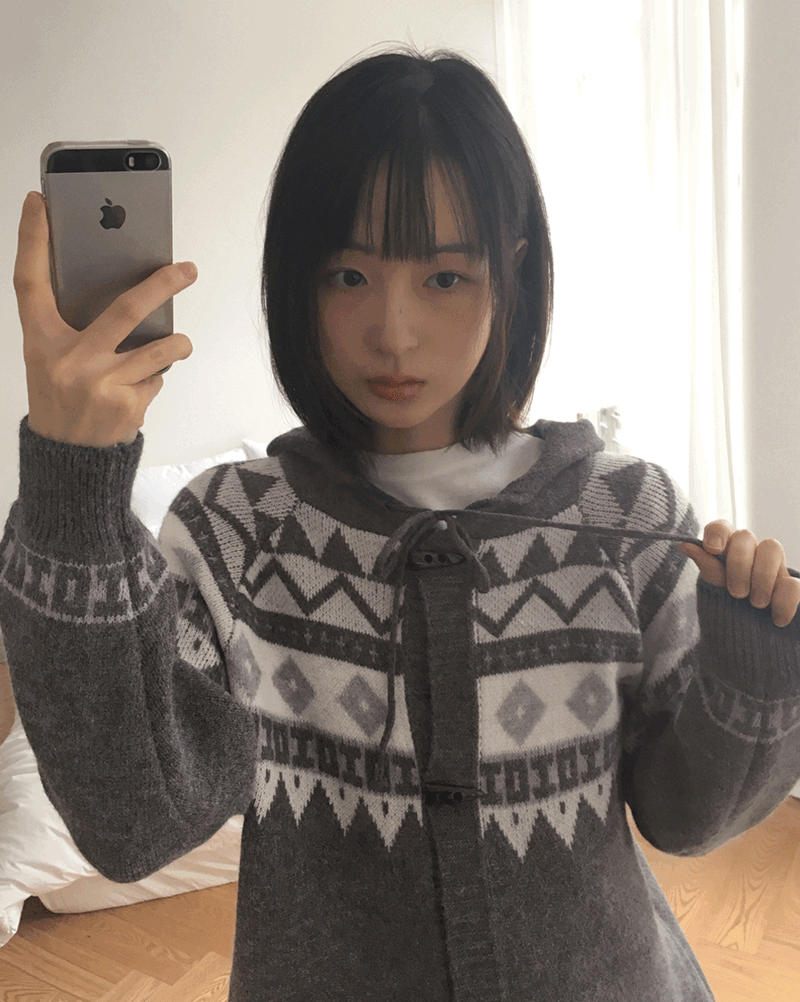 린가 더플 떡볶이 노르딕 후드 니트 가디건 에이블리