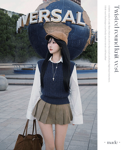 [당일출고][MADE/4color]베니 꽈배기 라운드 니트 조끼 - 에이블리