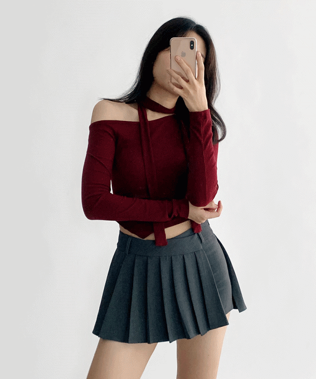 초커세트 기모 타이제 오프숄더 골지 티셔츠 봄 가을 겨울 간절기 사선 어깨트임 긴팔티 목도리 머플러 셋업 기본템 크롭티 페미닌 러블리 Y2k 힙한 스트릿패션 스판