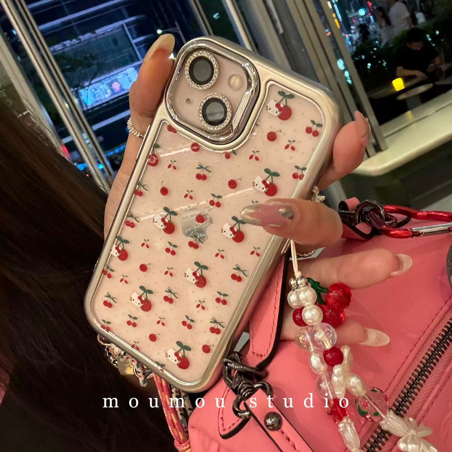 💓체리통통💓고양이 실버라인 비즈키링 범퍼케이스 아이폰케이스 유니크 특이한 15프로맥스 14프로맥스 13프로맥스 12프로맥스 귀여운 키치 감성 레트로 에이블리