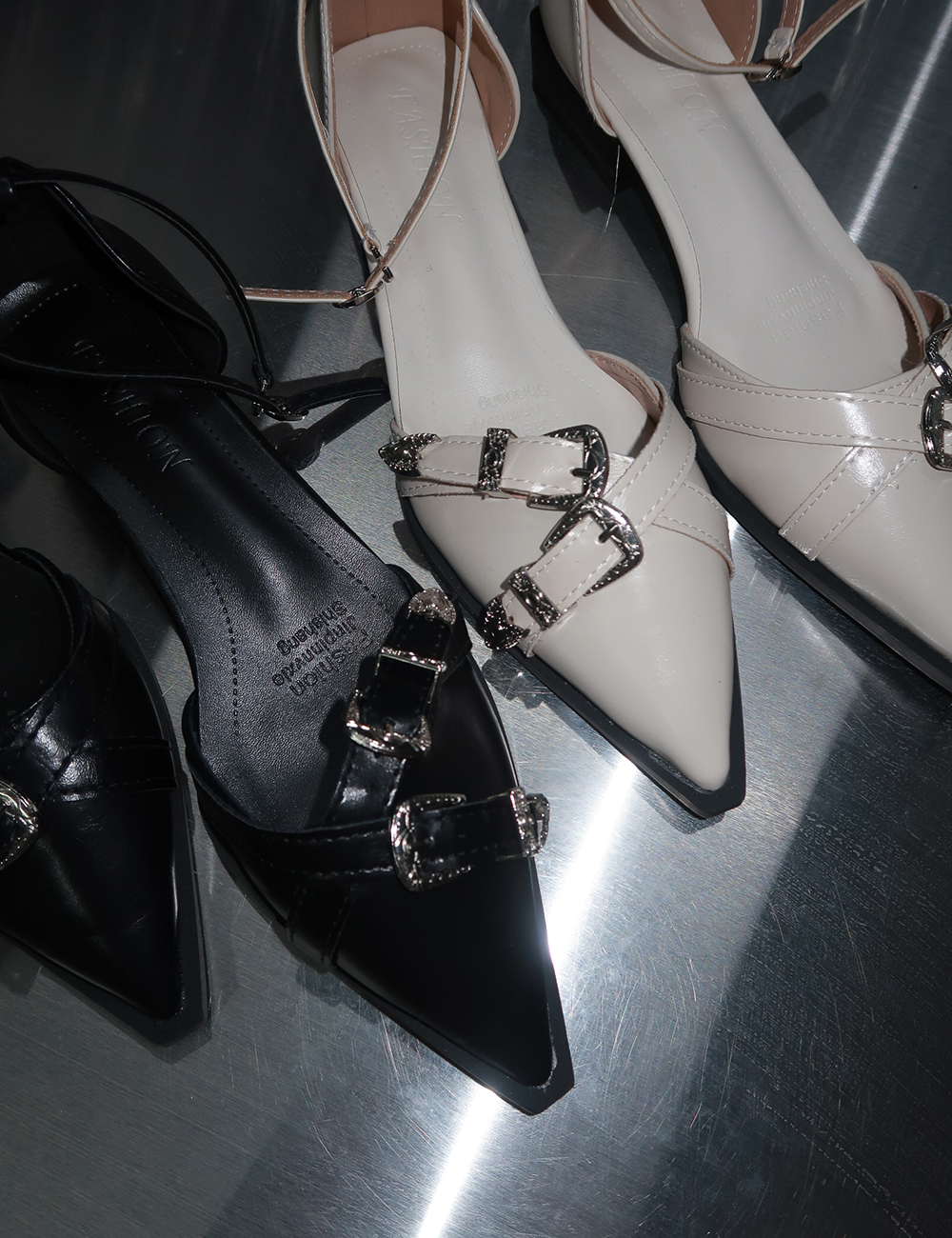 2 BUCKLE STILETTO FLAT SHOES / 2 버클 스틸레토 플랫 슈즈 - 에이블리