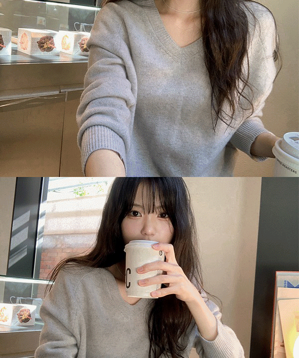 [기획][울 100%]여리 울 레글런 루즈핏 브이넥 니트 (4color) - 에이블리