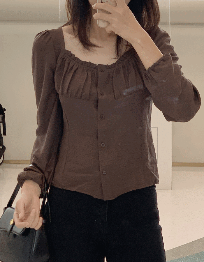 🔥주문폭주🔥 트위 페미닌 스퀘어넥 셔링 블라우스 [ 2 color ] - 에이블리