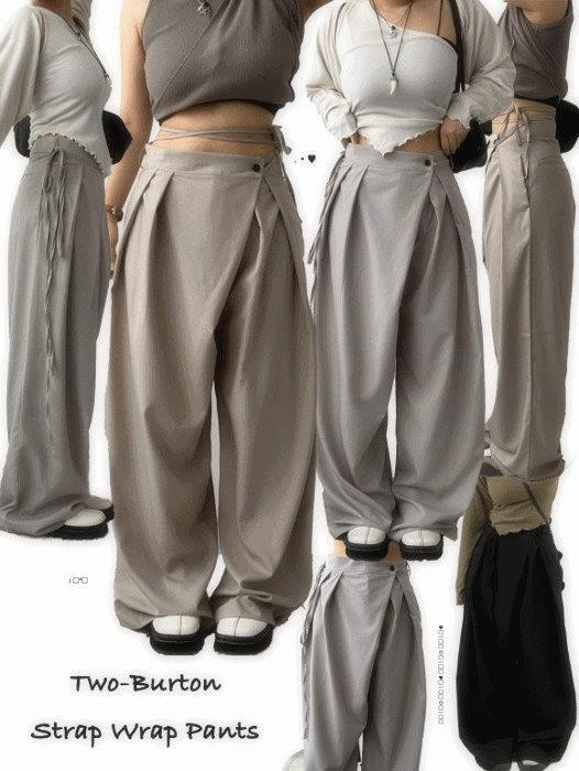 그레이당일발송 [핏굿 버튼랩포인트] Unisex Two Burton Strap Wrap Pants 에이블리