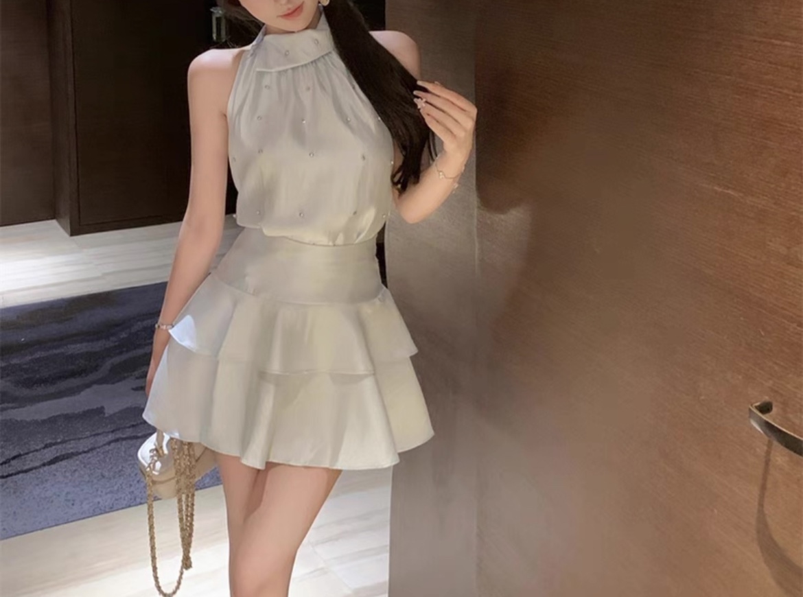 2color 스톤 투피스 셋업 스톤 블라우스 실키 블라우스 카라 민소매 블라우스 프릴 미니 스커트 캉캉 미니 스커트 투피스 세트 섹시 투피스 글램 투피스 고급스러운