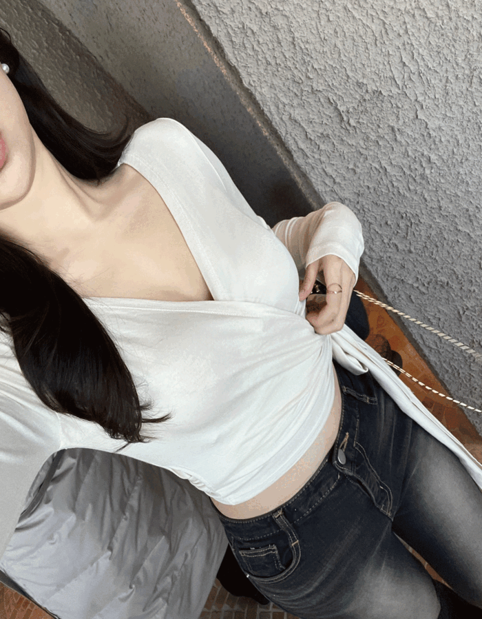 (강추) 패리스 로브 랩 가디건 브이넥 크롭 티셔츠 (5col) - 에이블리