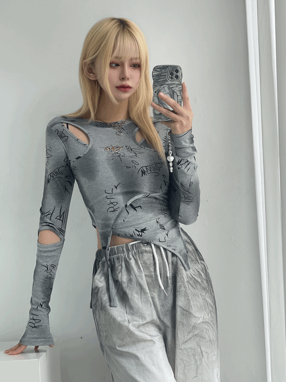 워싱 트임 페인팅 Y2K 힙 티셔츠(3color) - 에이블리