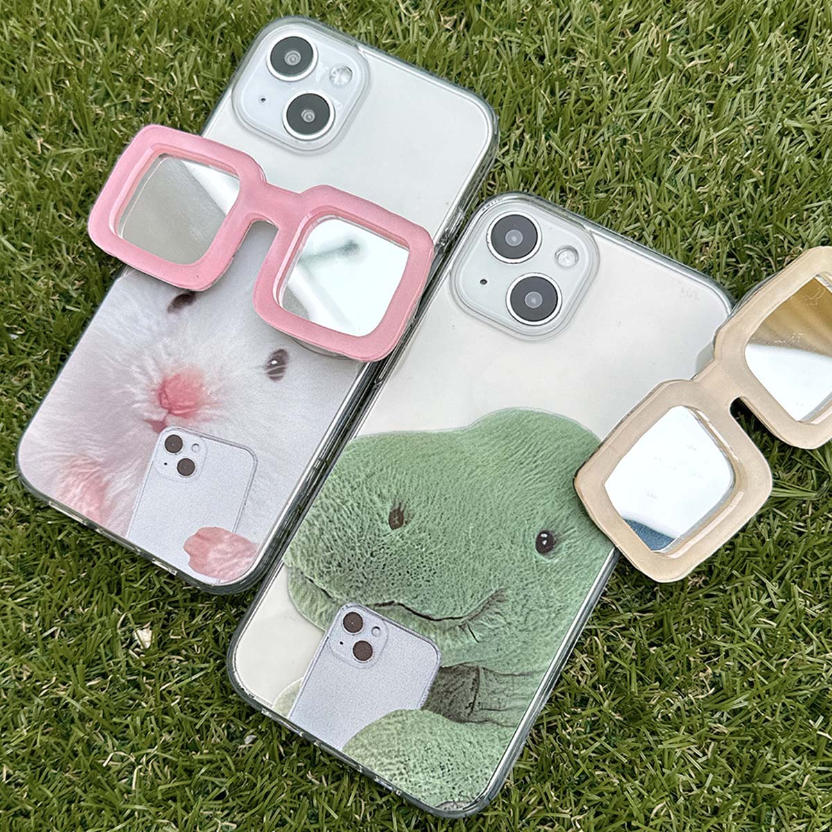 미러톡젤리 썬글애니멀핸드폰케이스 Z플립5 아이폰15 S24 A31 A32 A33 A25 A35 전기종 감성적인 투명젤리 선글라스 고양이 햄스터 공룡 힙한 귀여운 에이블리